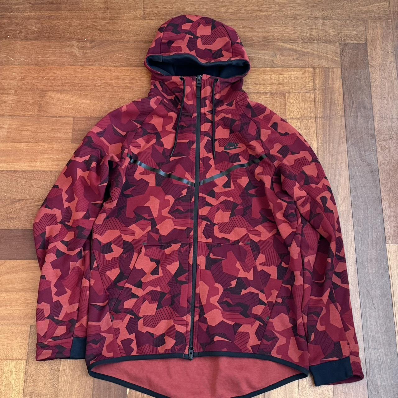 Nike tech red and black camo zip hoodie, amazing... - Depop