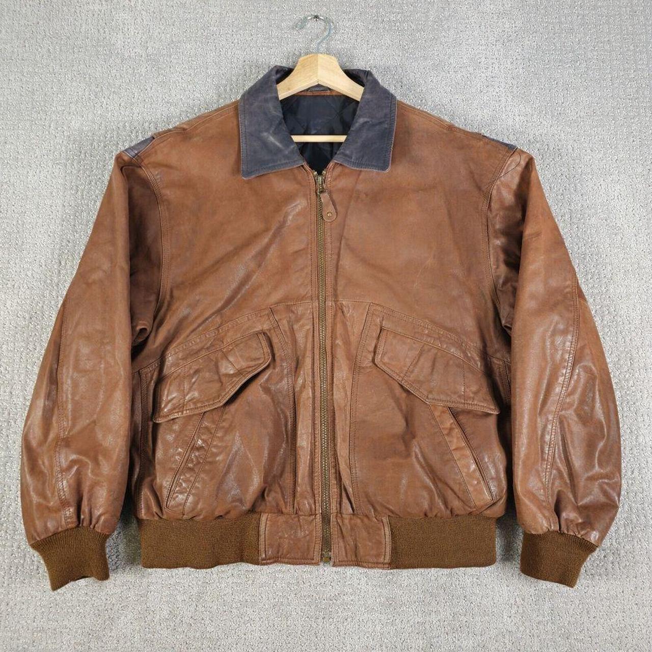 Vintage Mens Leather Bomber Pilot Jacket Size L... - Depop