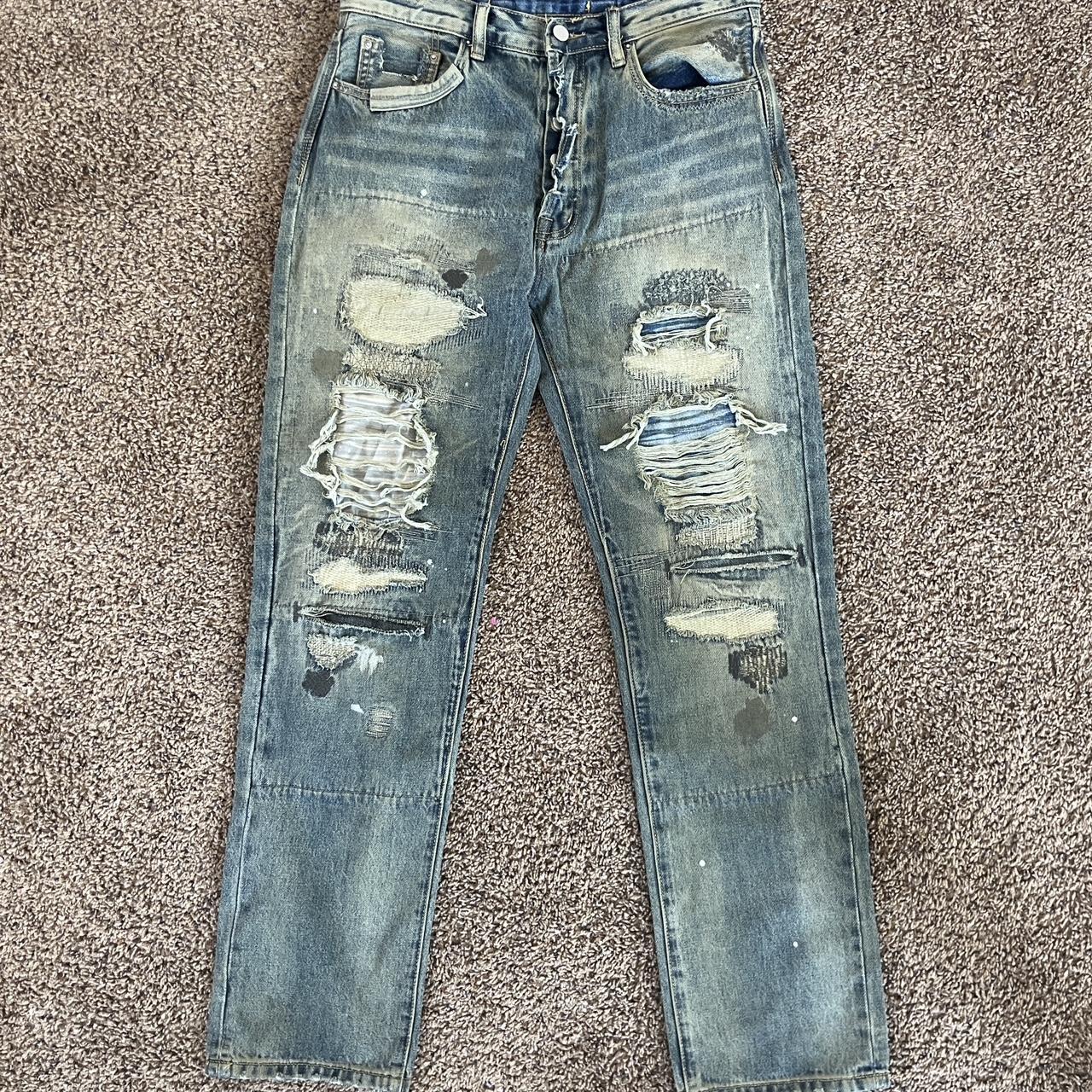Patched Distressed Torn Denim Jeans NEVER WORN/BRAND... - Depop