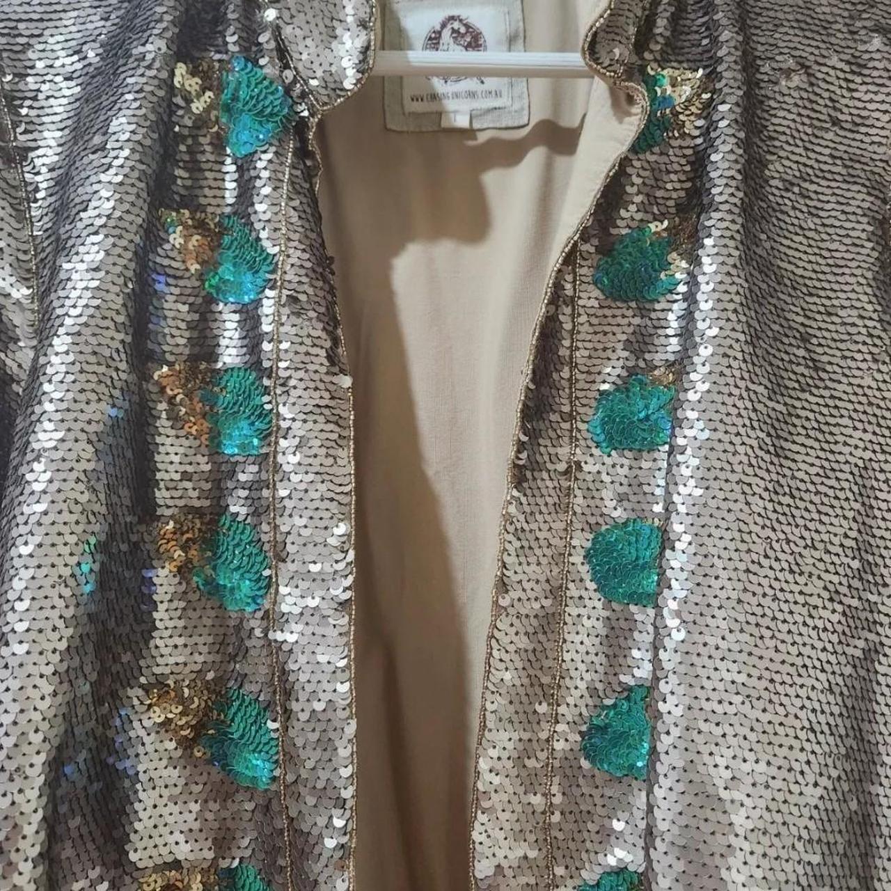 Chasing Unicorns sequin jacket. Pale gold sequin... | Depop