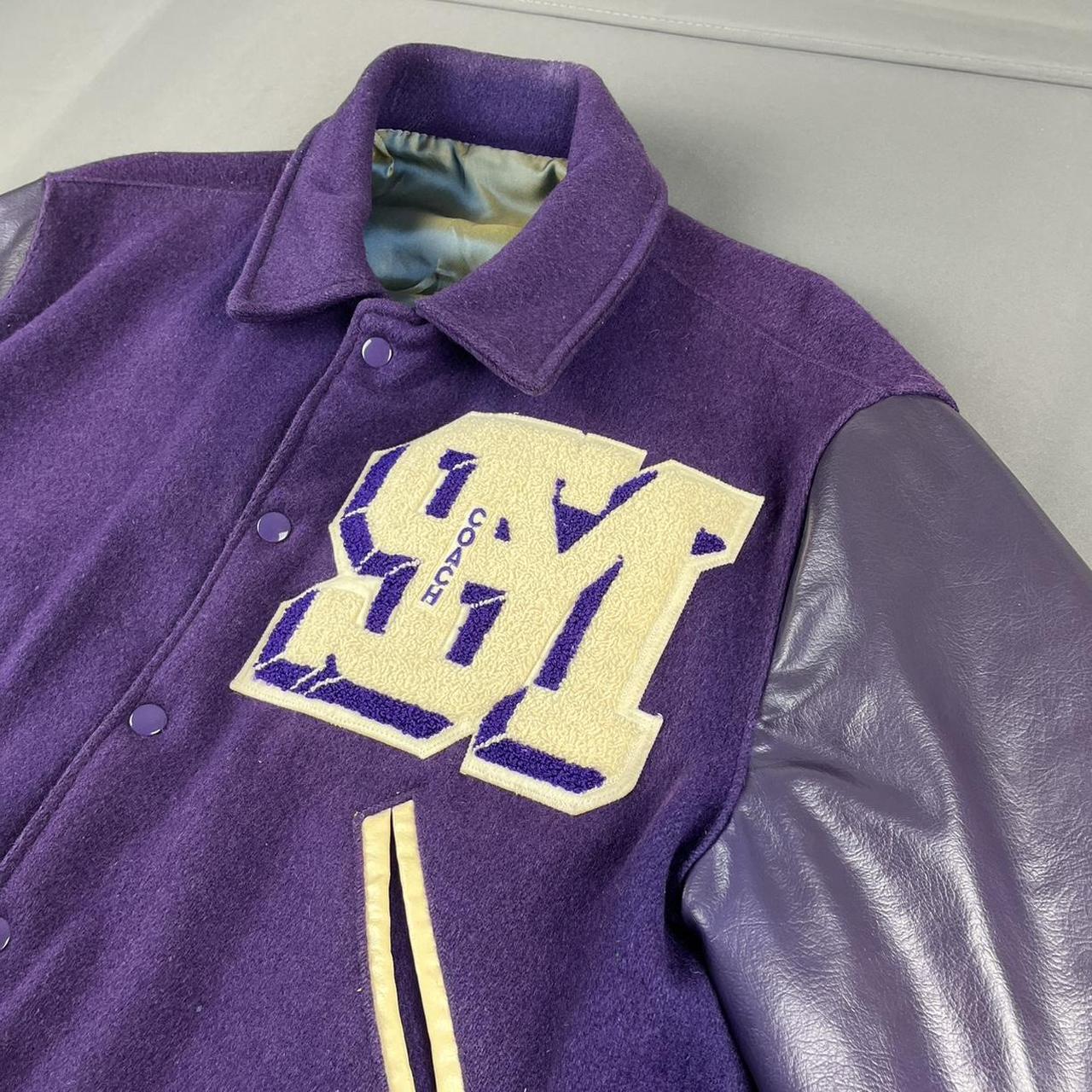 Vintage No tag Purple Letterman Varsity Jacket with... | Depop