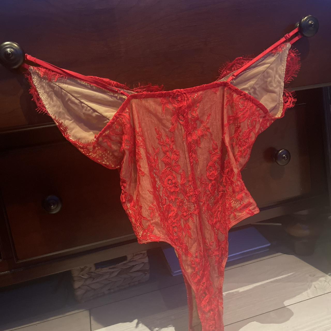 Red lace bodysuit - Depop