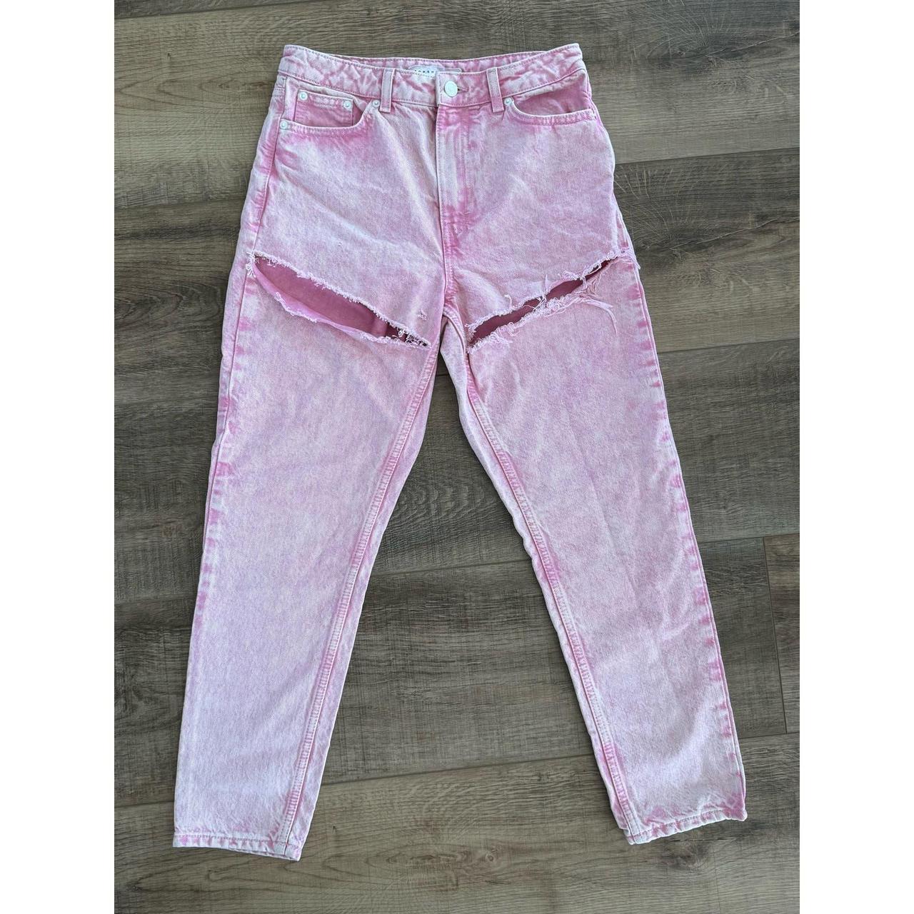 Topshop Mom Jeans Pink Diamond Dye Size 28 30 Length - Depop