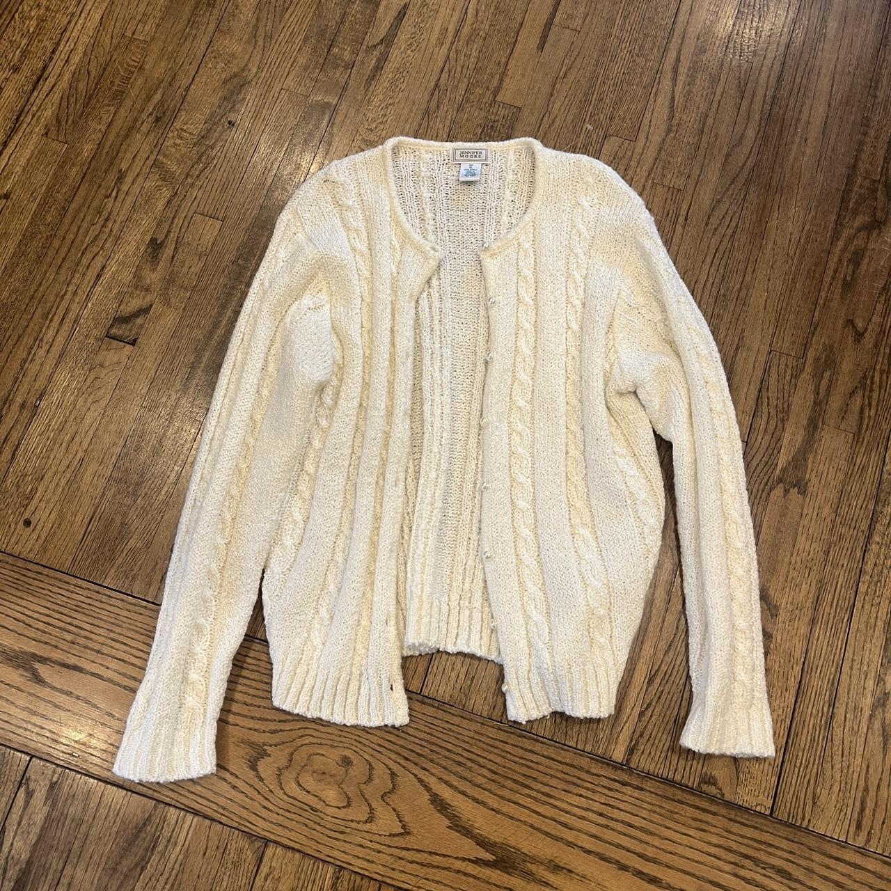 Vintage creme cardigan with pearl buttons. Size XL... - Depop