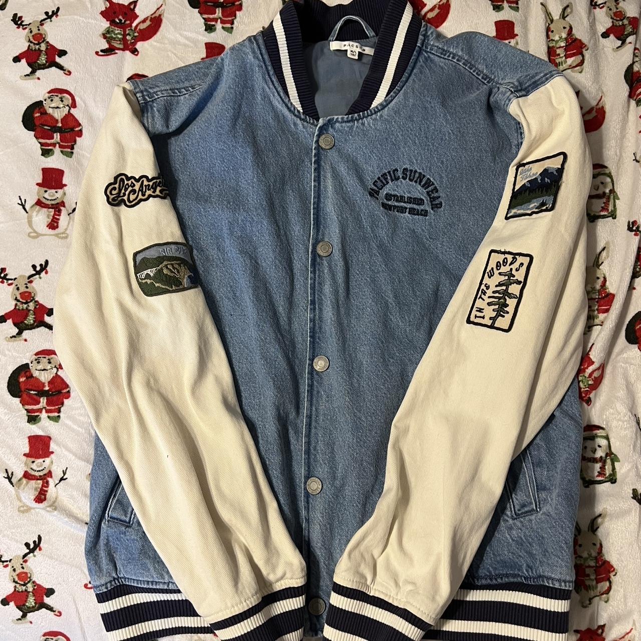 Pacsun denim varsity jacket with patches size M/L | Depop
