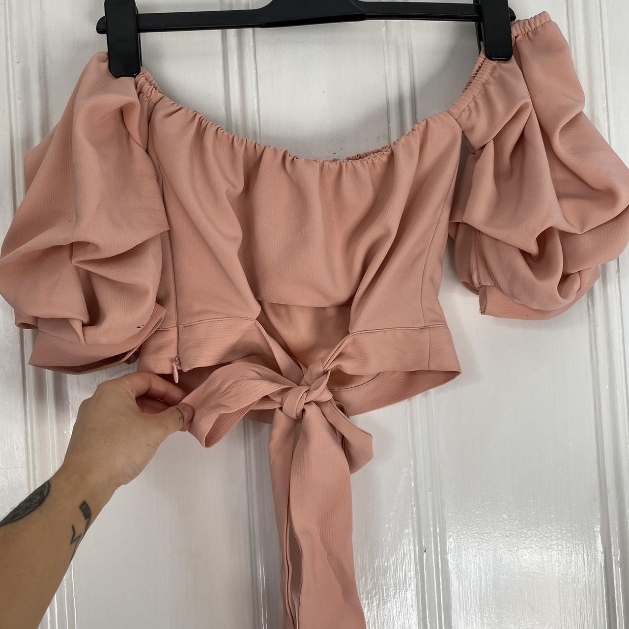 Pink puffy off the shoulder crop top. River island... - Depop