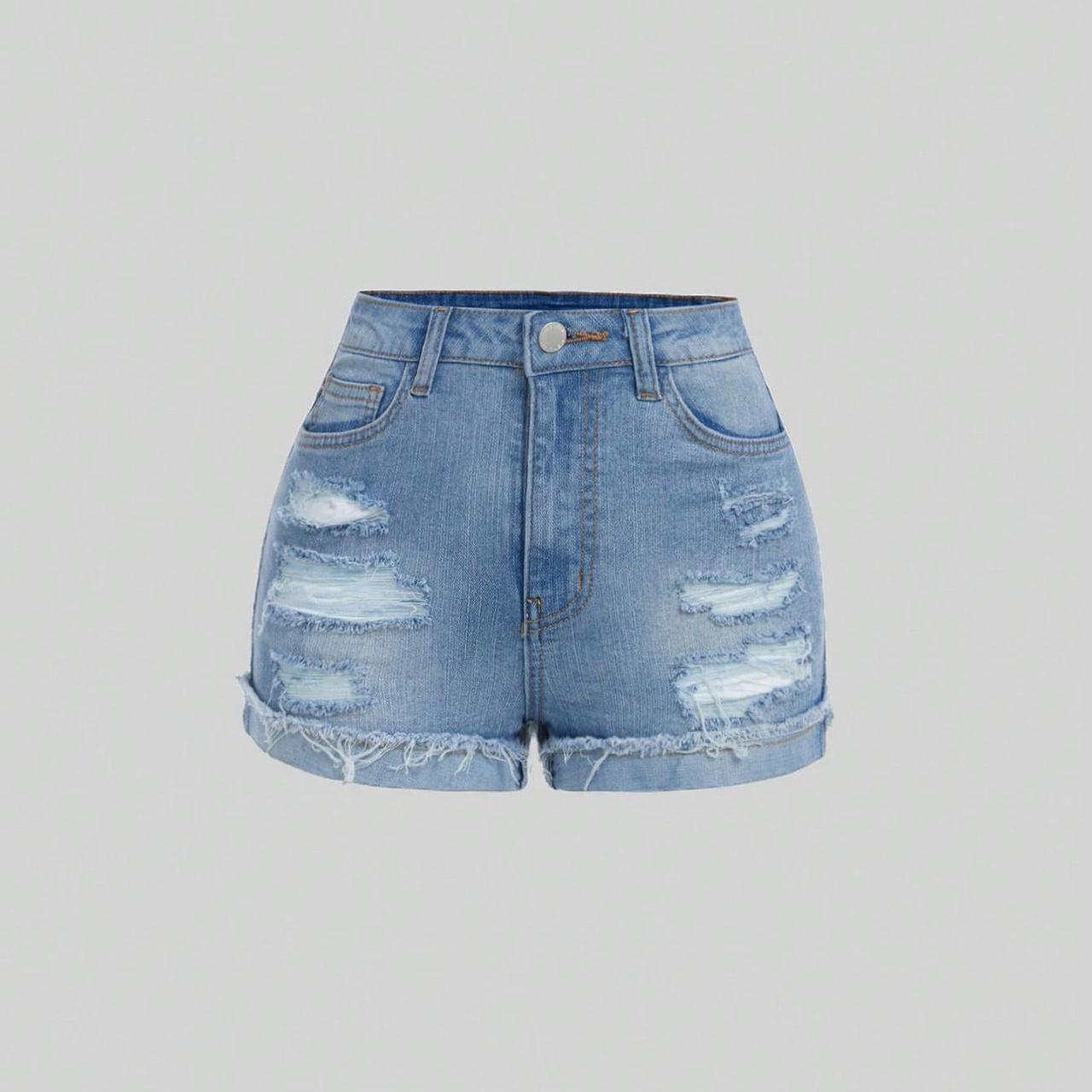 Blue denim shorts with rips - Depop