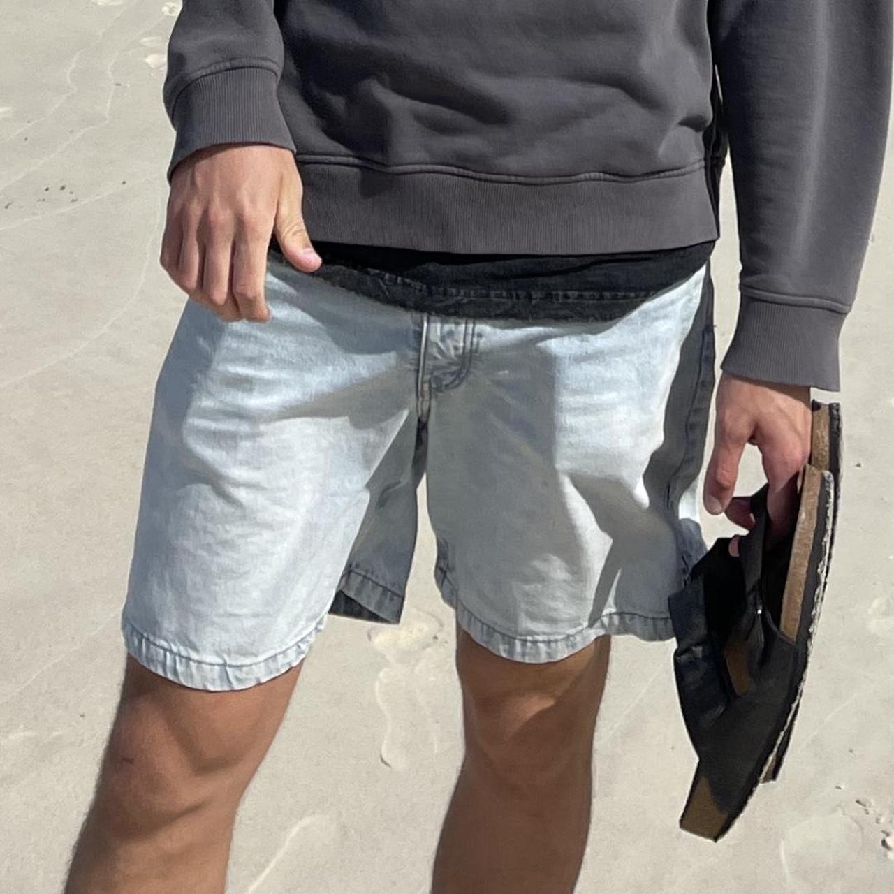 Light blue denim shorts Buttons in the front - Depop