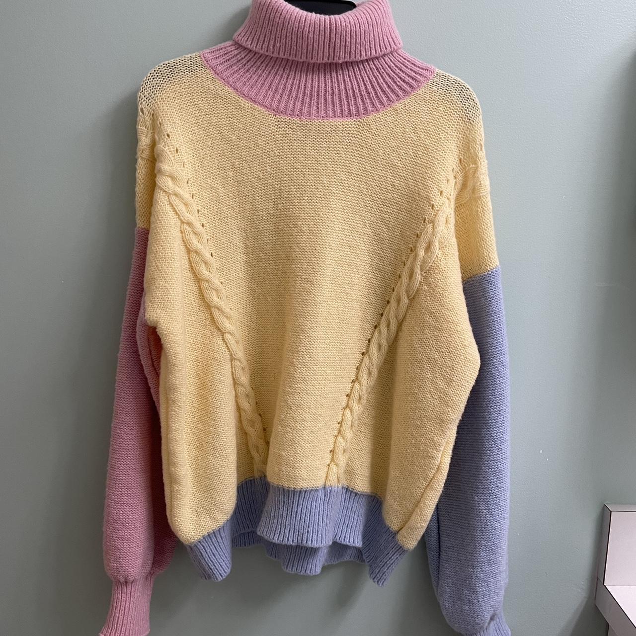 Multi color thick turtleneck sweater (pink, blue,... - Depop