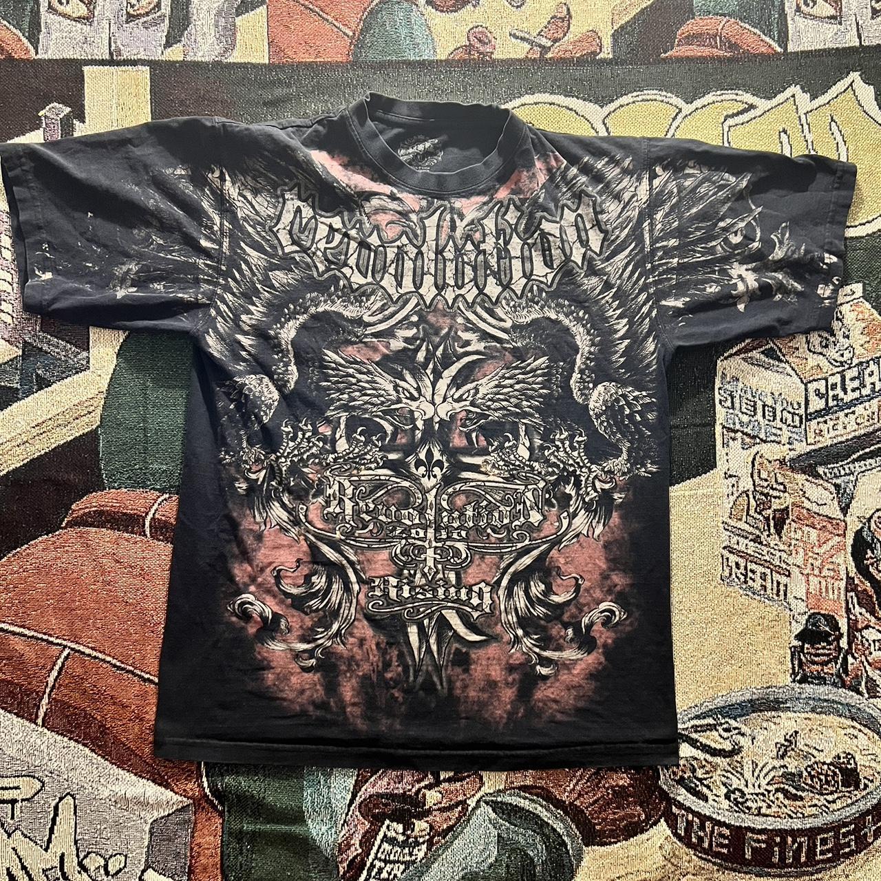 Black and red Affliction like tee with a bold design... | Depop