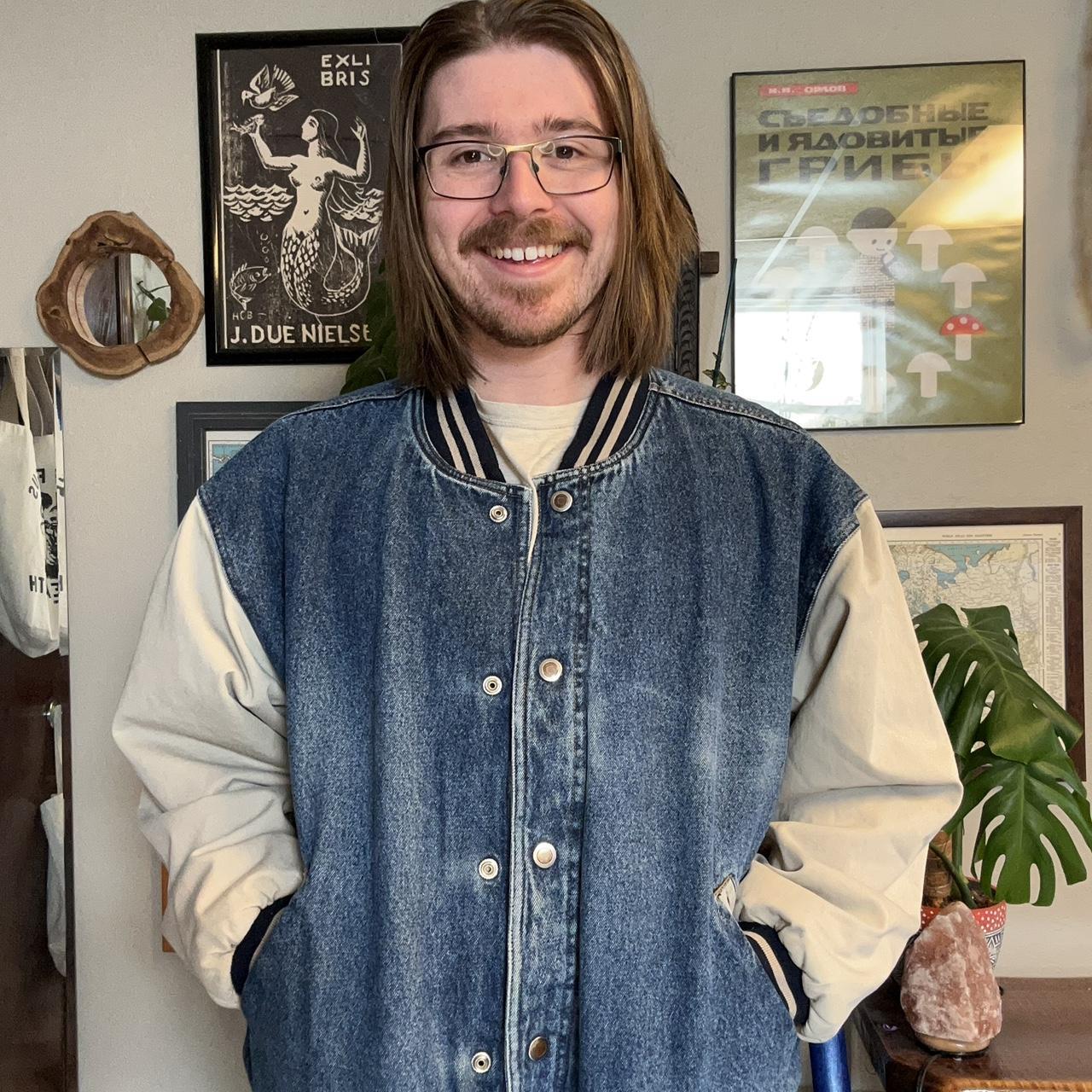 Vintage Jean Varsity Jacket Vintage varsity jacket... | Depop