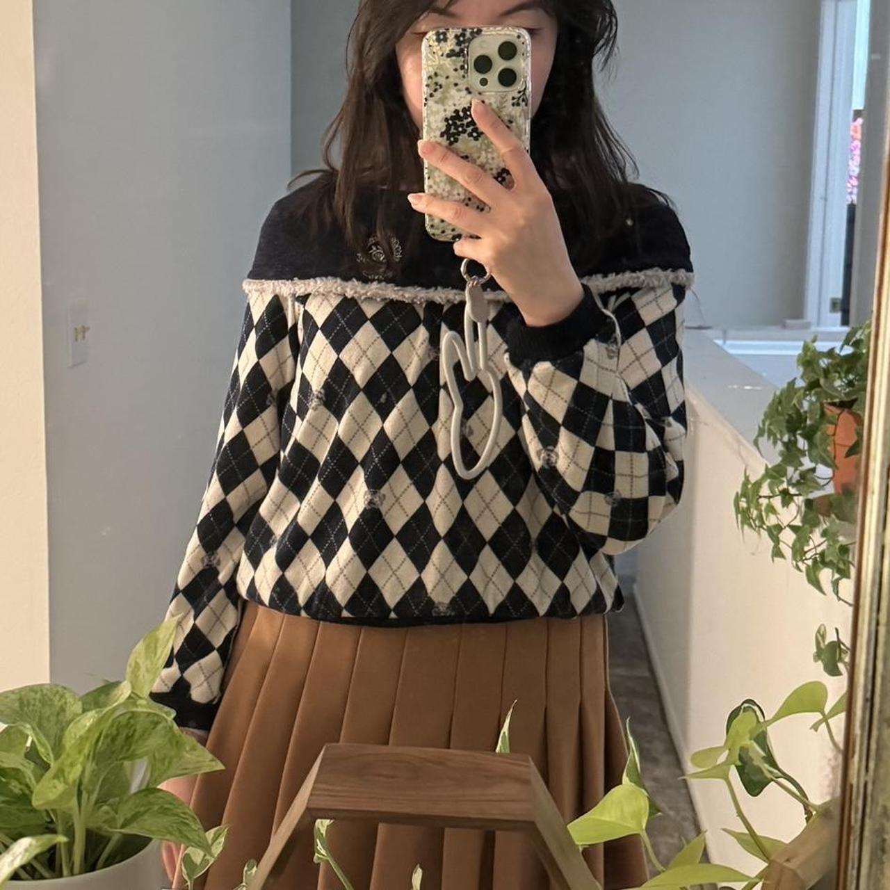 Axes Femme argyle navy blue and cream sweater with... | Depop