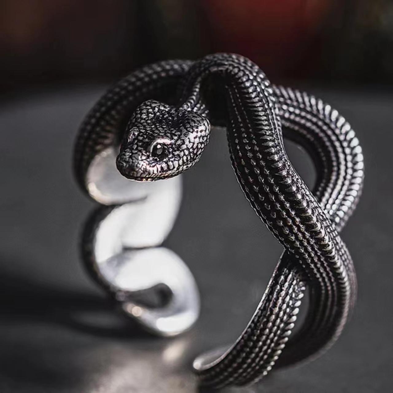 Retro punk snake open ring Dark cool snake winding... - Depop