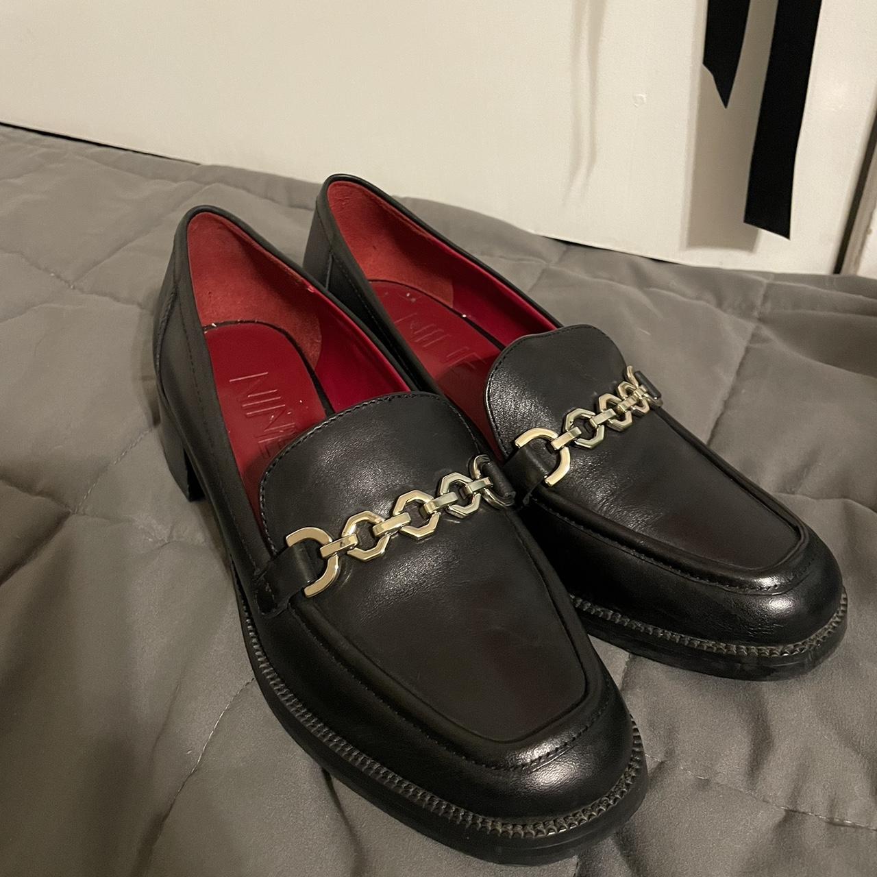 Sooo cute black and red loafers with chain wish I... - Depop