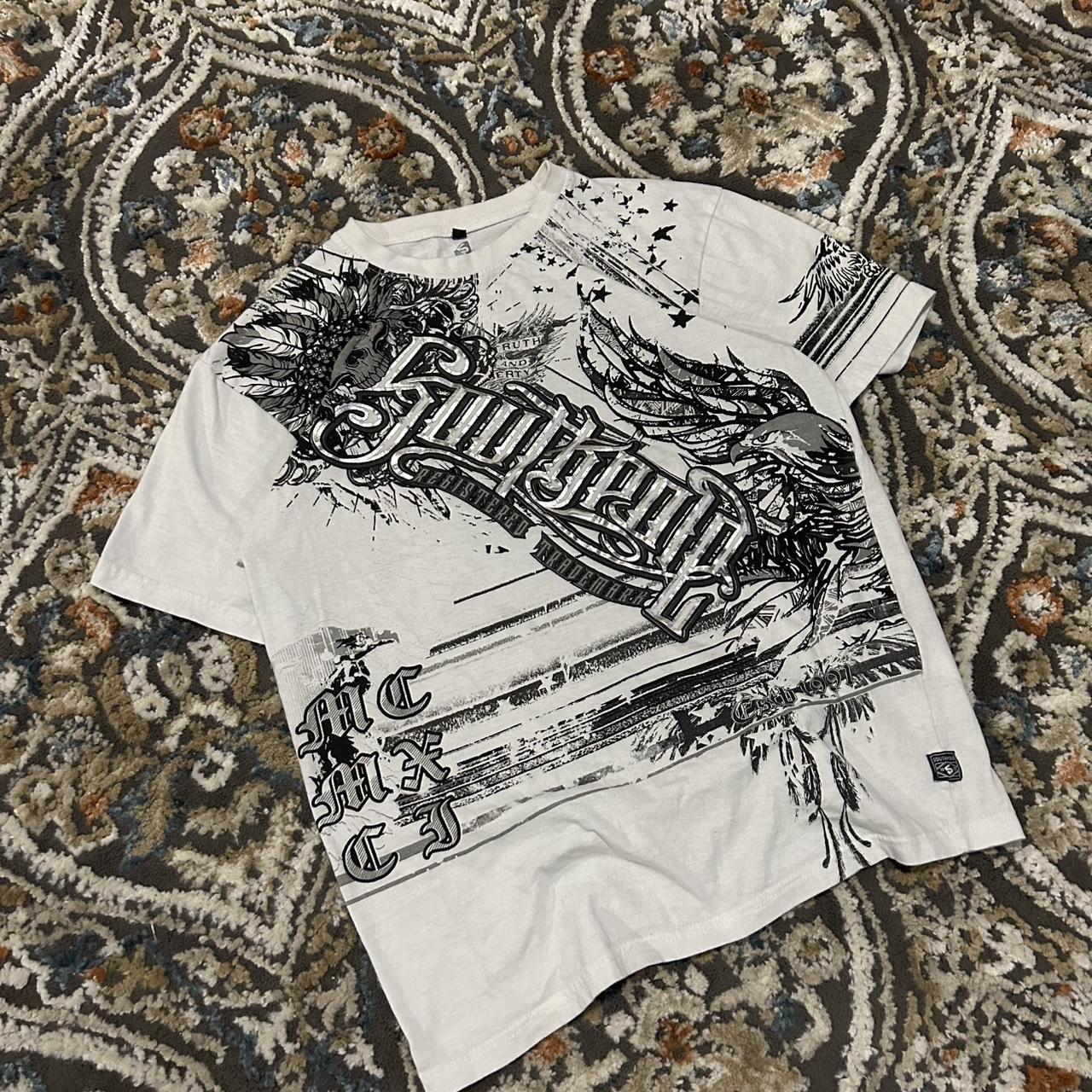White and black Affliction cotton and polyester... | Depop