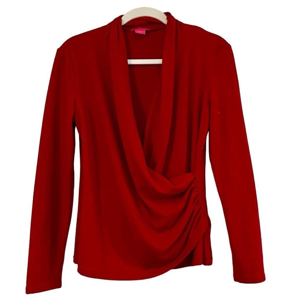 Sunny Leigh Women’s Red Sweep Wrap Sweater Small.... - Depop