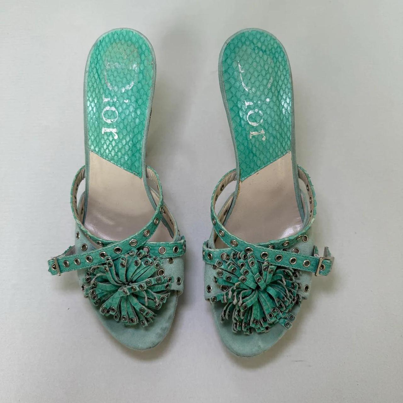 Vintage Christian Dior Teal Platform Heels Size:... - Depop