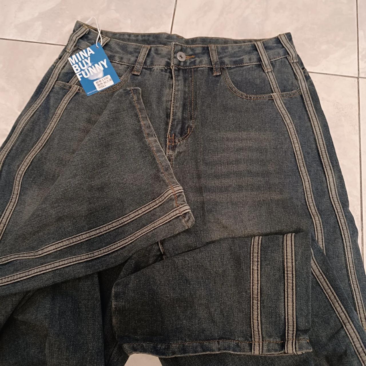 vintage striped denim pants - Depop