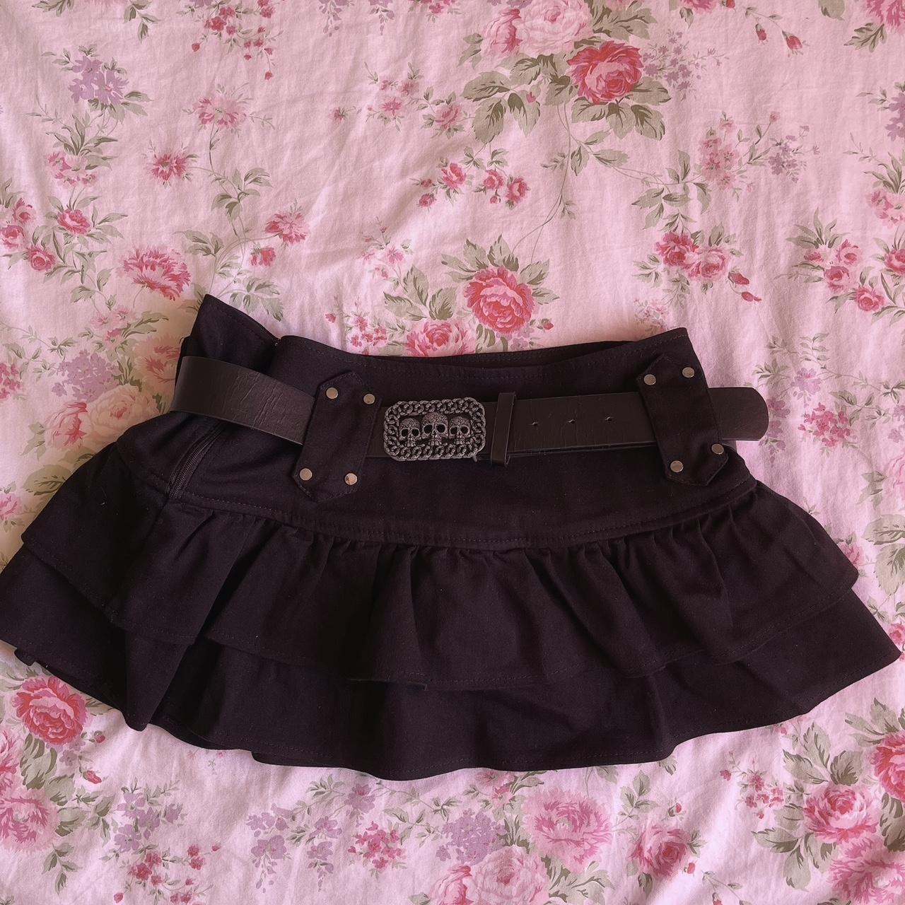 dolls kill goth harajuku skull belt mini skirt... - Depop
