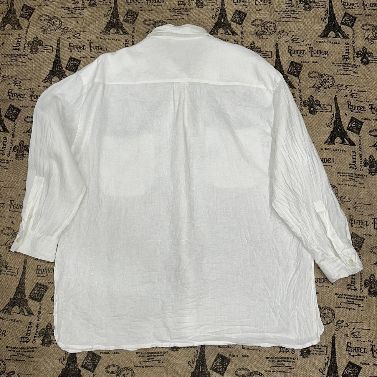 Louis Féraud White 100% Linen Embroidery Button Up... - Depop