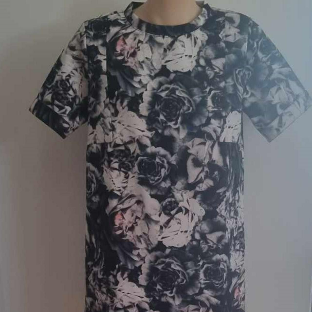 Size 10 Neon Rose Shift Dress with floral pattern - Depop