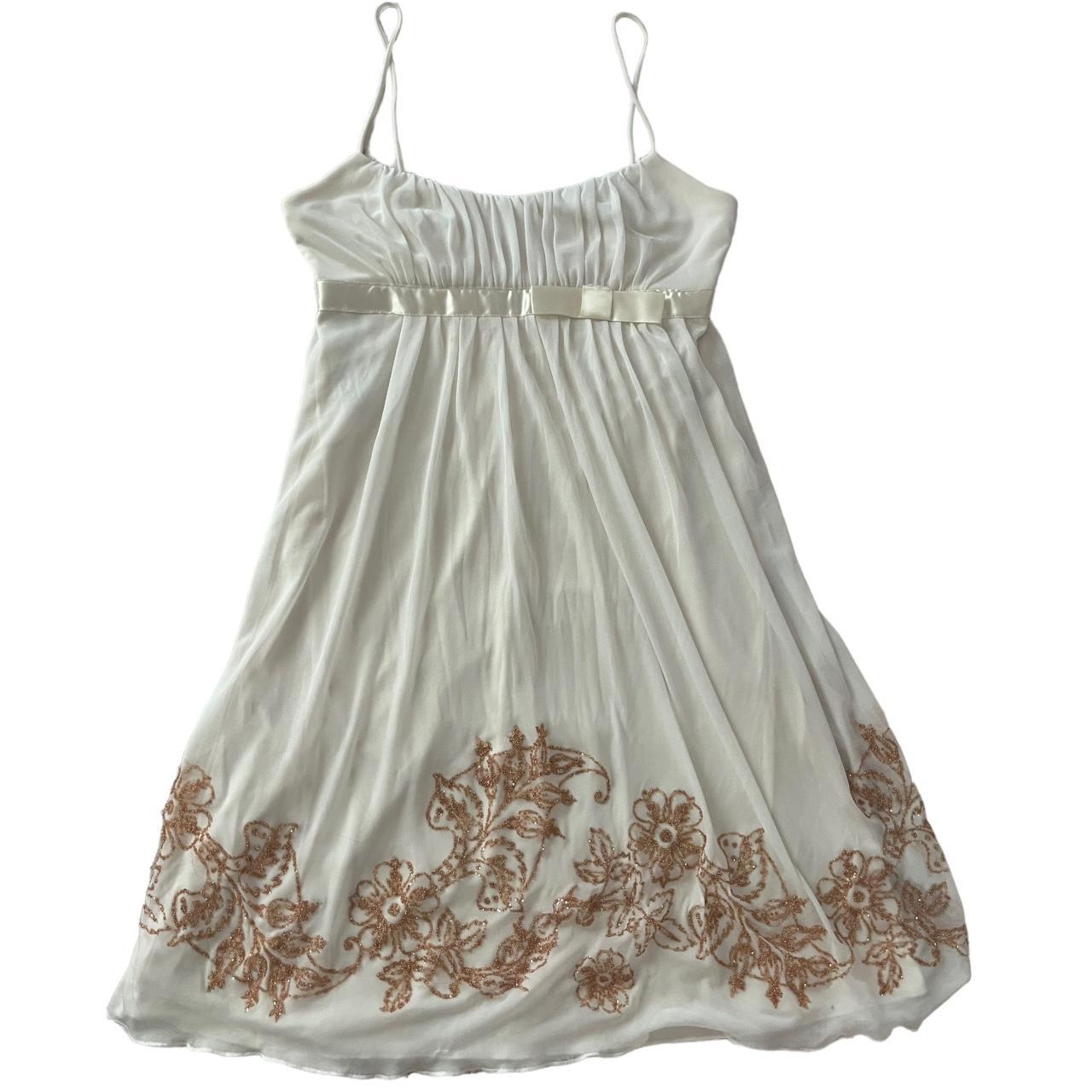 Early 2000s white mesh beaded embroidered dress In... - Depop