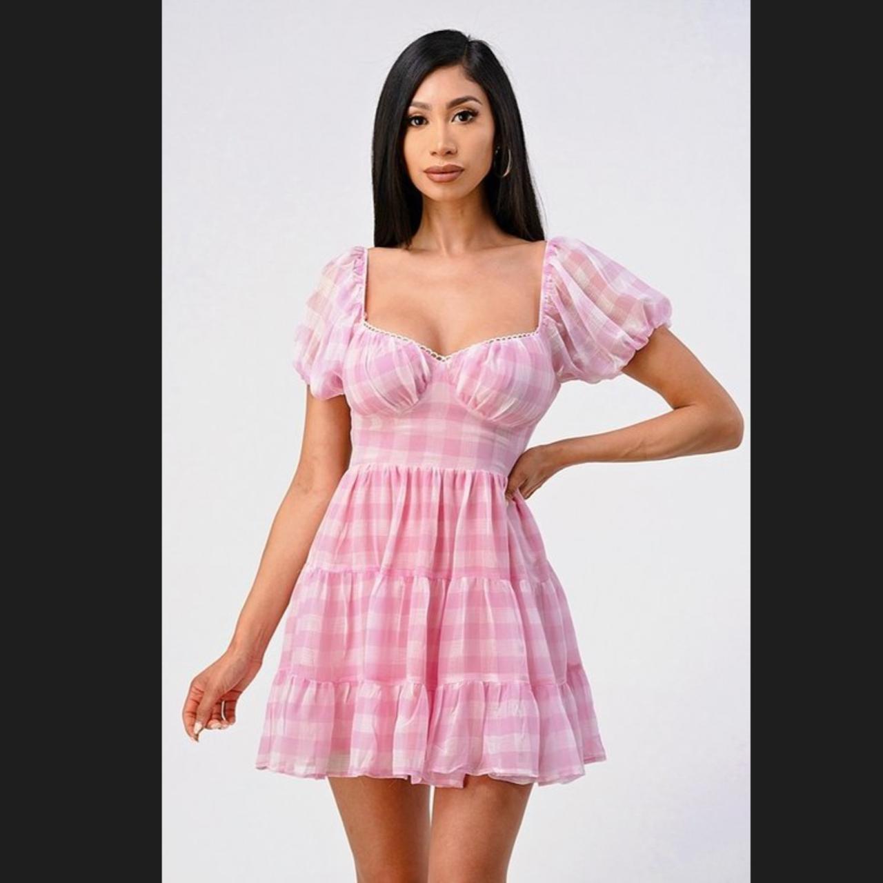 Shero PINK Gingham Flare Dress. String ties for the... - Depop