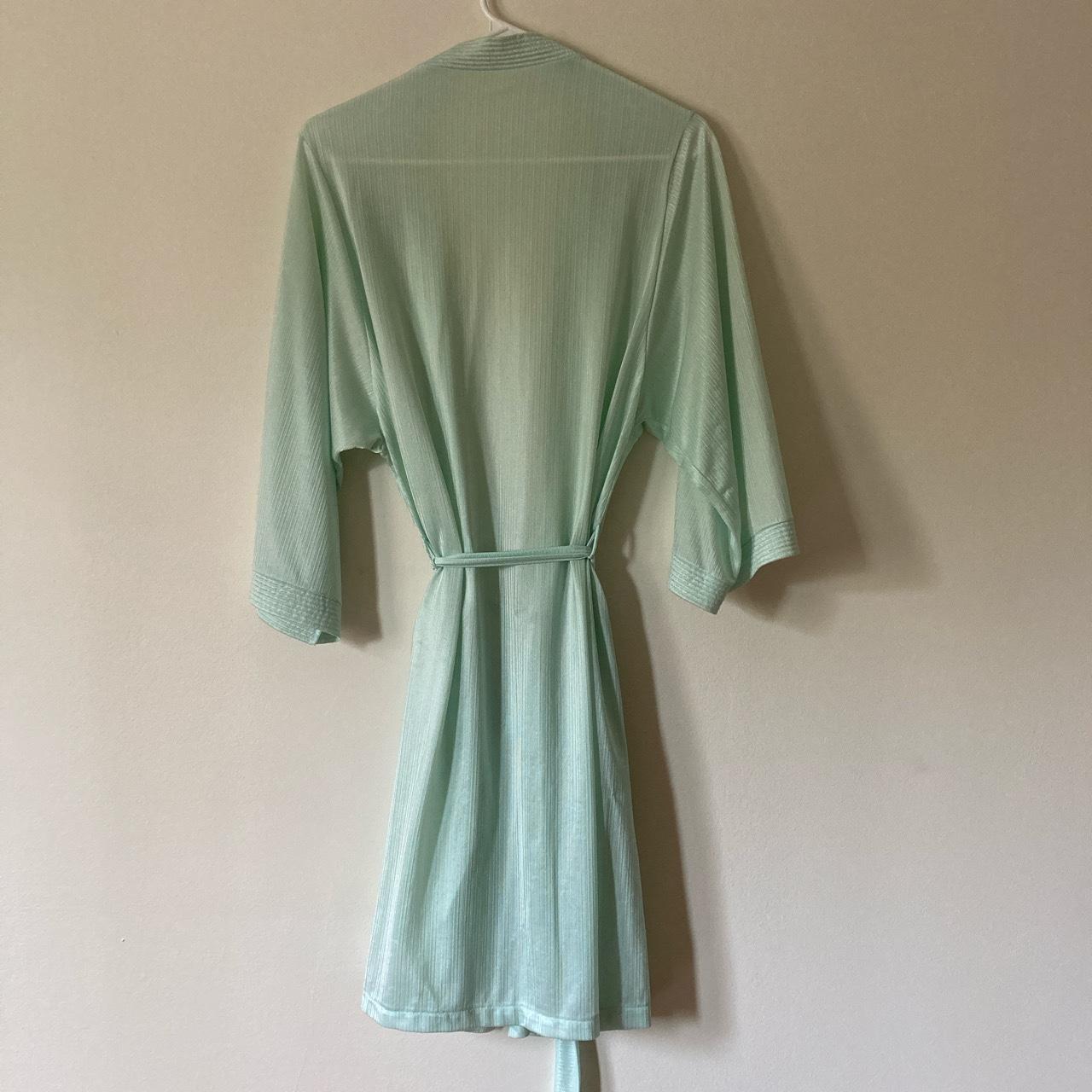 Gorgeous vintage mint green satin robe with floral... - Depop
