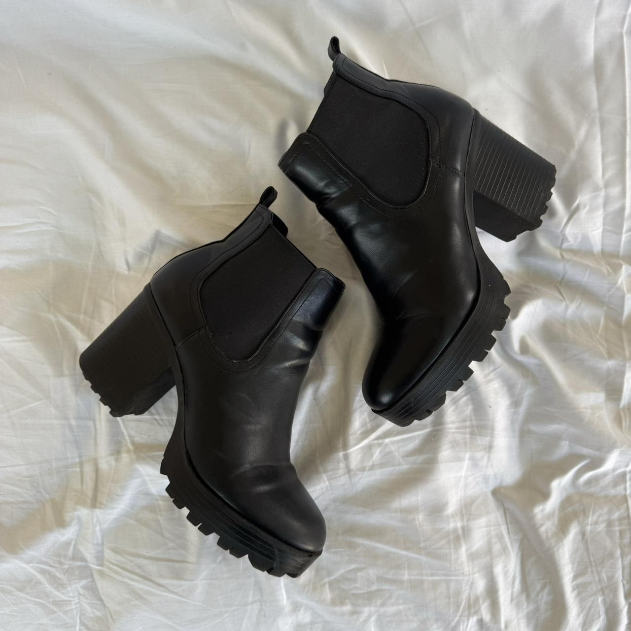 Black faux leather ankle boots from Betts. Pre-loved... - Depop