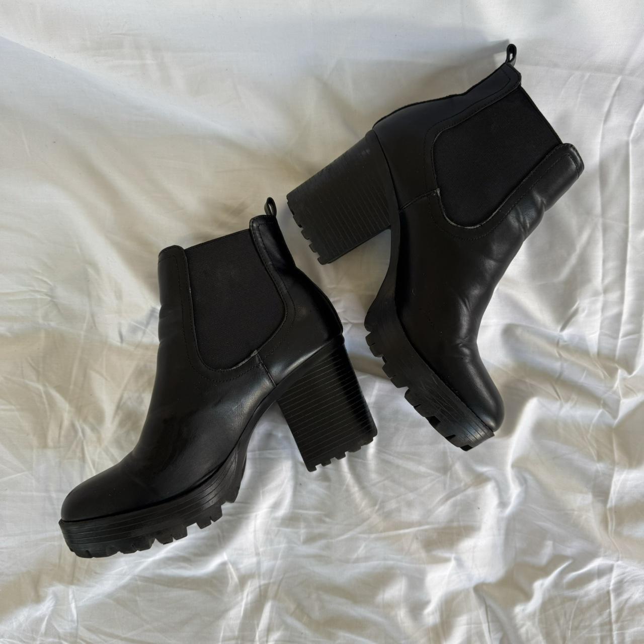 Black faux leather ankle boots from Betts. Pre-loved... - Depop