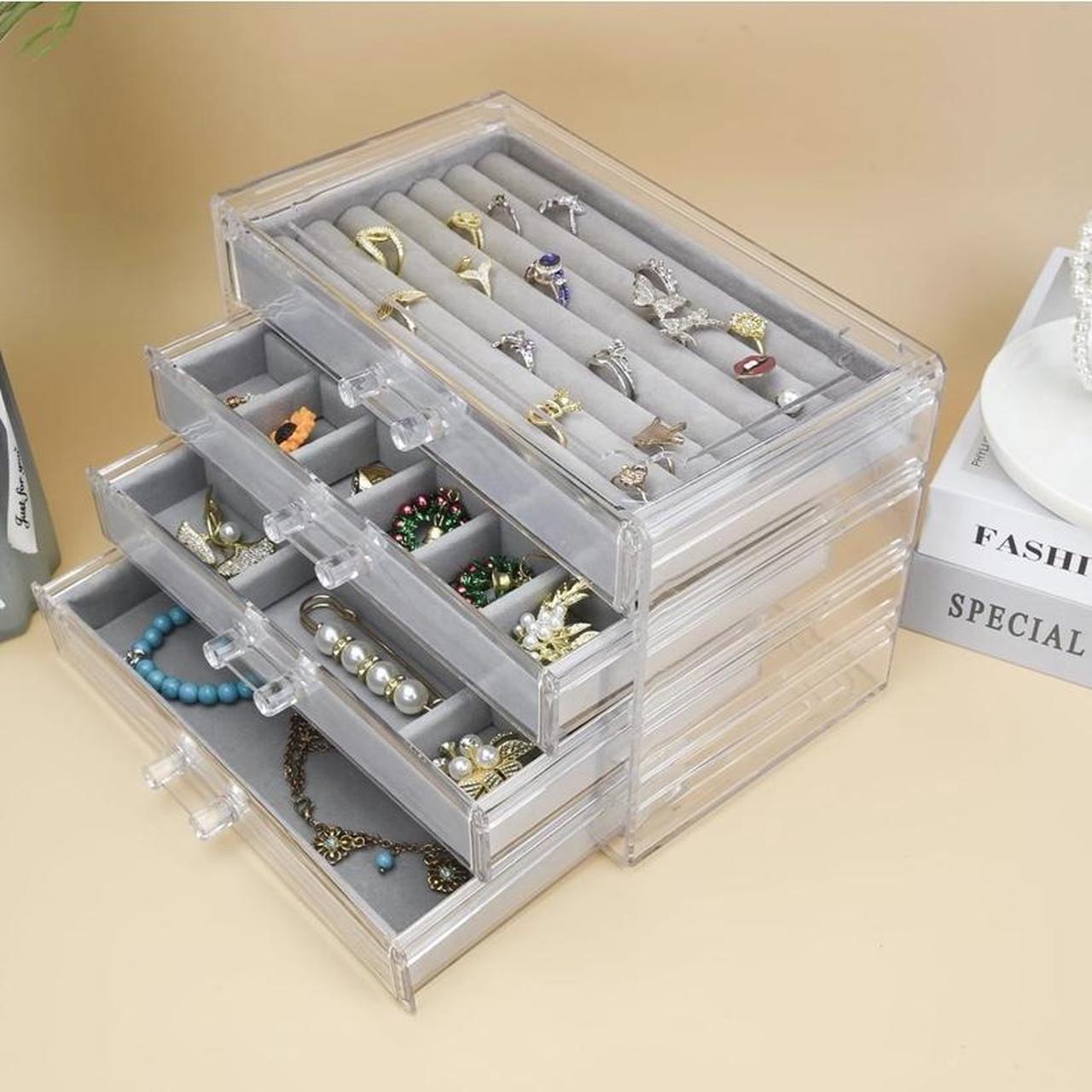 Acrylic jewelry organizer, clear jewelry box with 4... - Depop