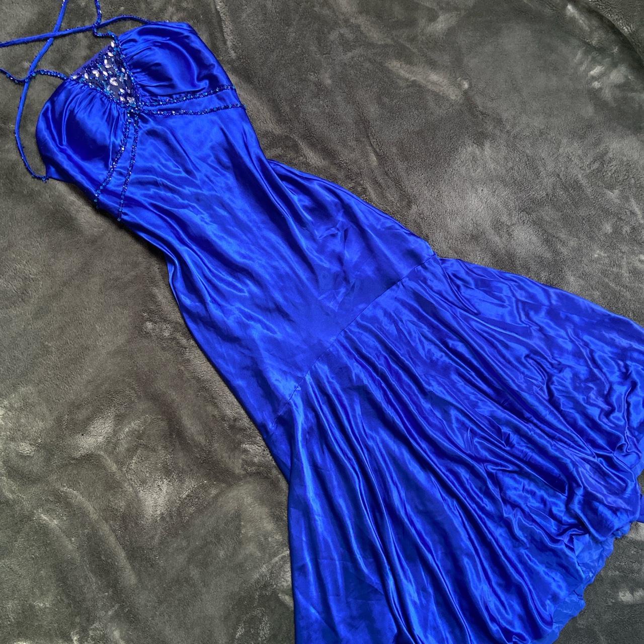 Y2K Blue satin dress with beaded/sequin details Has... - Depop
