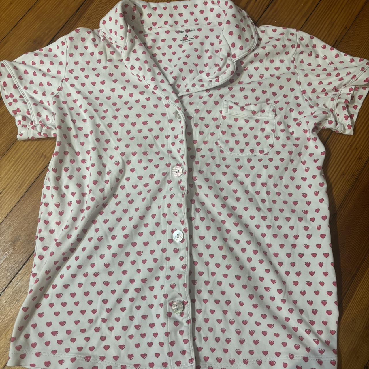 Classic Roller Rabbit pink heart polo button up top... - Depop