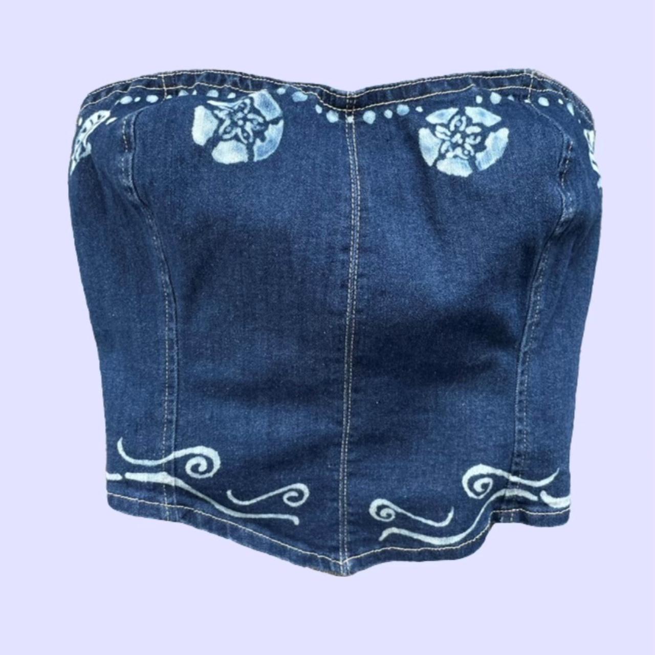 Shell Corset Tube Top in dark blue denim, available... - Depop
