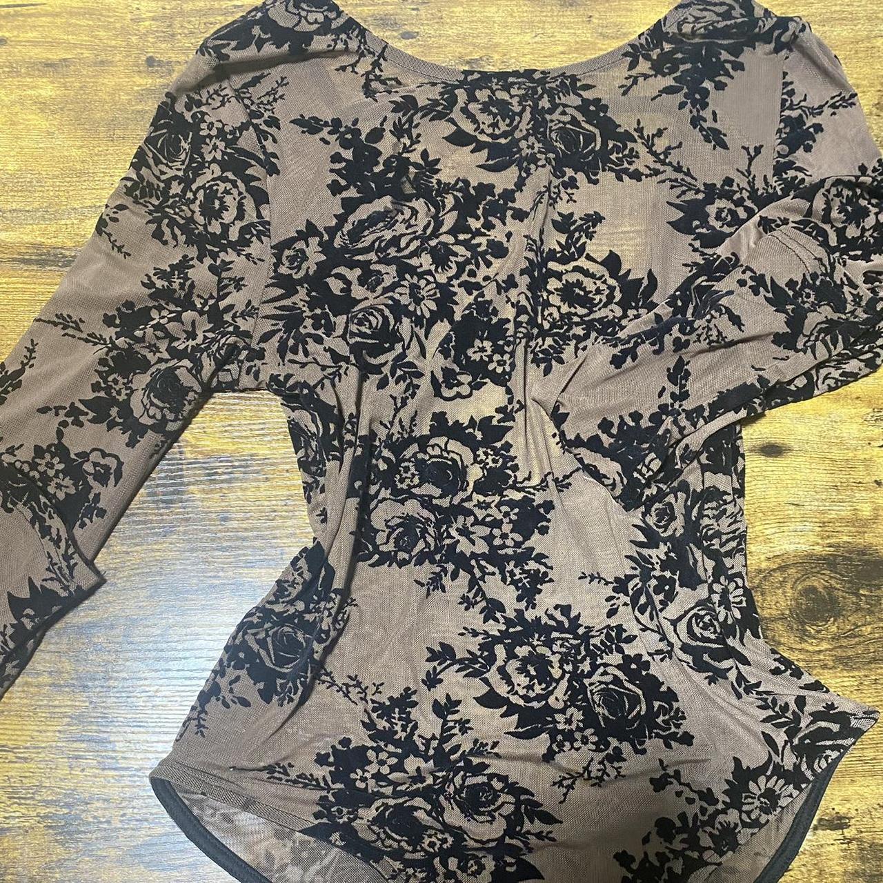 Backless see through mesh body suit with black... - Depop