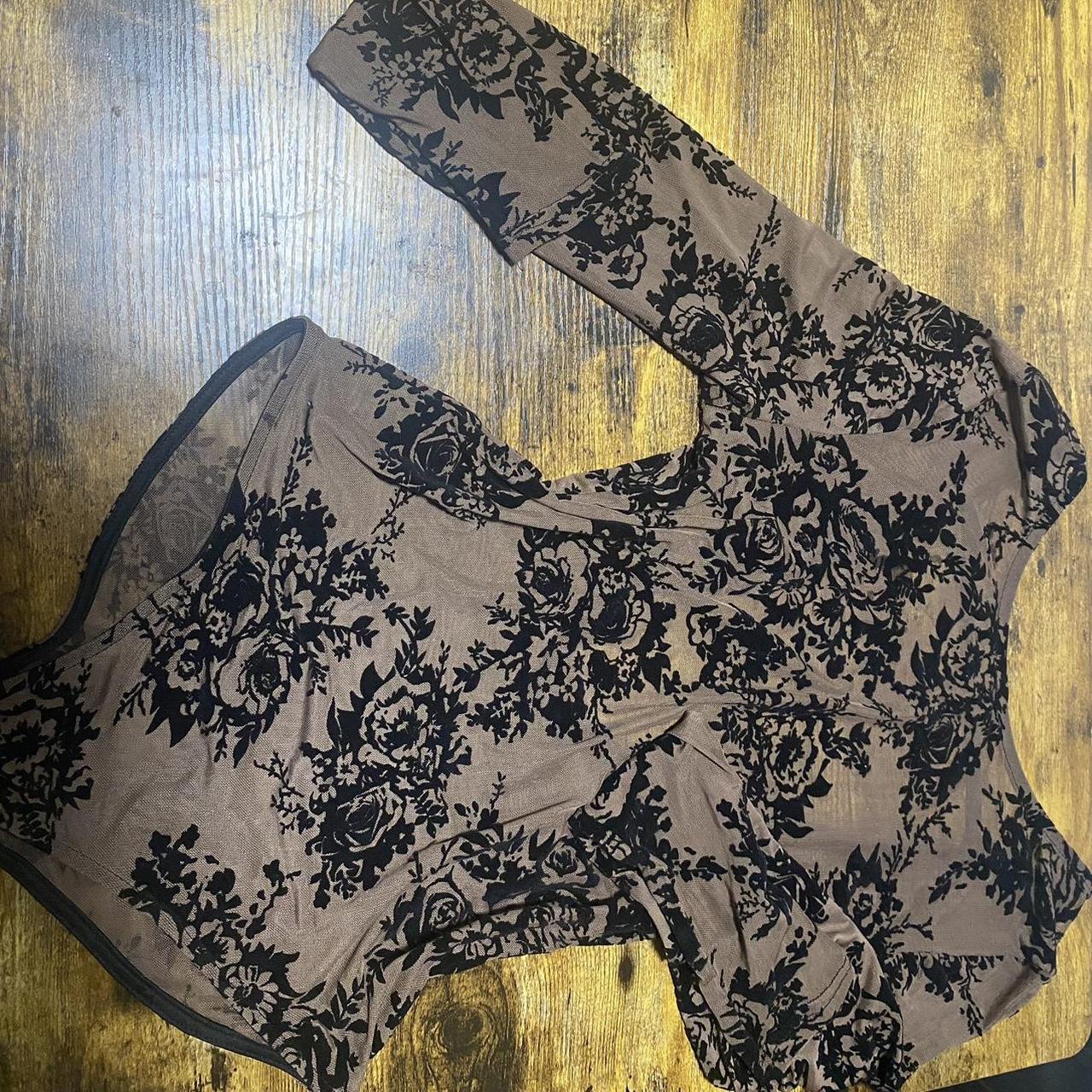 Backless see through mesh body suit with black... - Depop