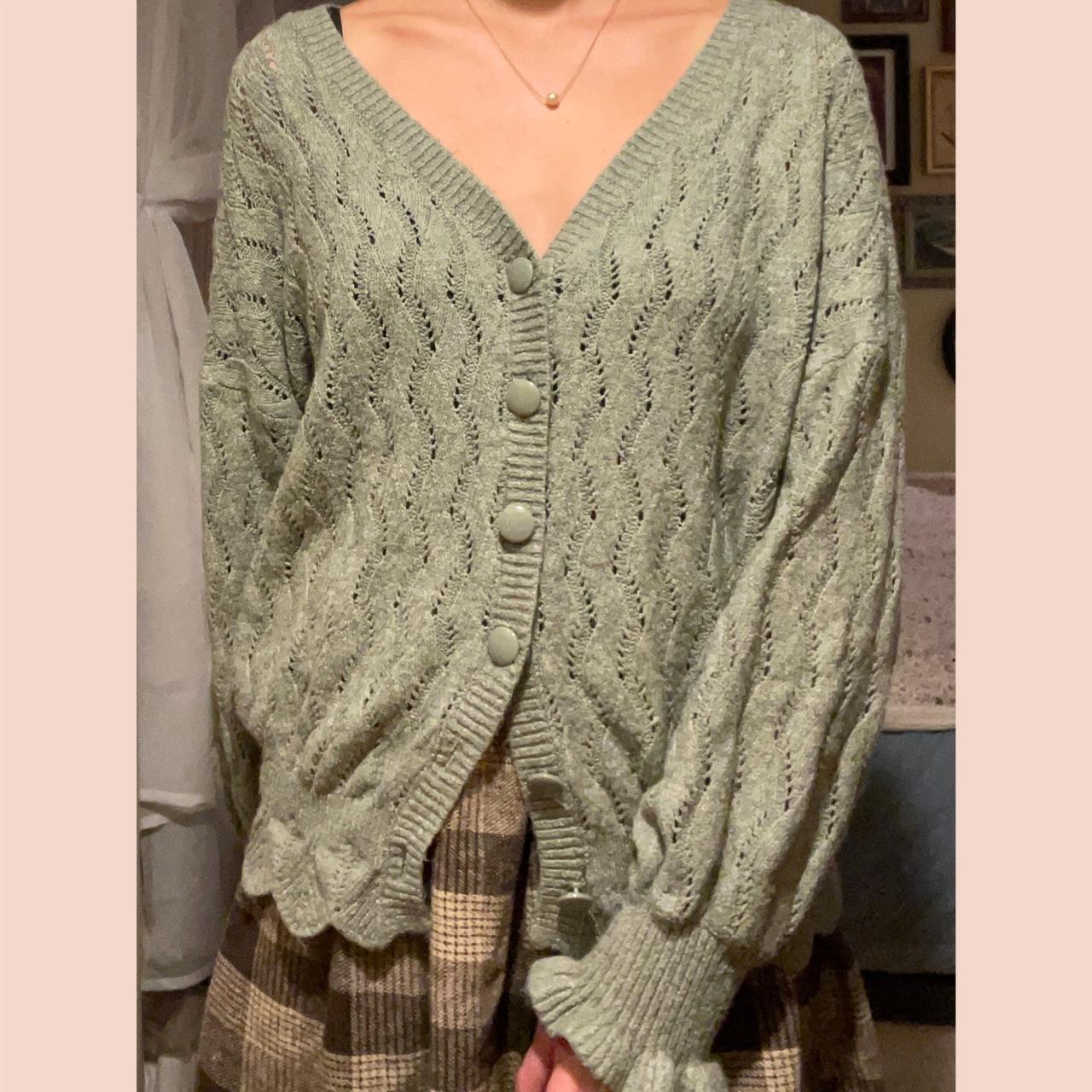 Sage Green Cardigan Cottagecore sage cardigan from... - Depop