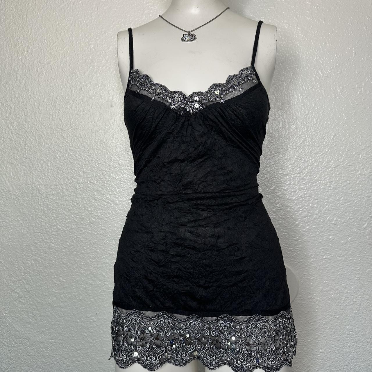 2000s black lace and sequin cami top. Ptp... - Depop