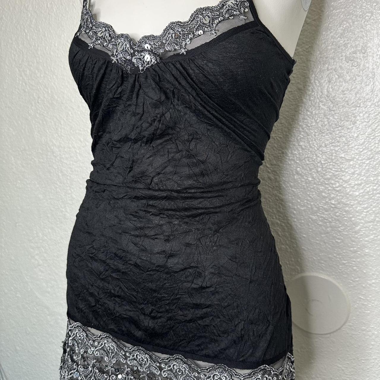2000s black lace and sequin cami top. Ptp... - Depop