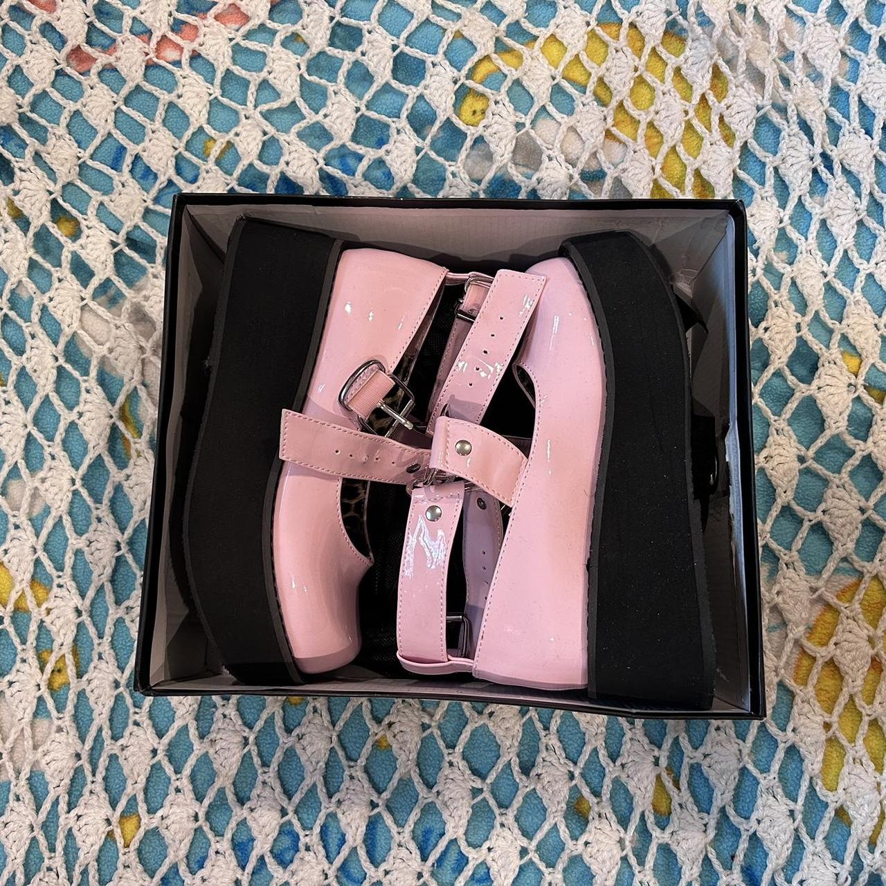 demonia pink sprite-02 heart buckle shoes size... - Depop