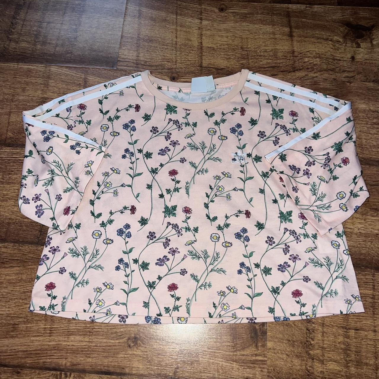Adidas originals pink flower pattern crop oversized... - Depop