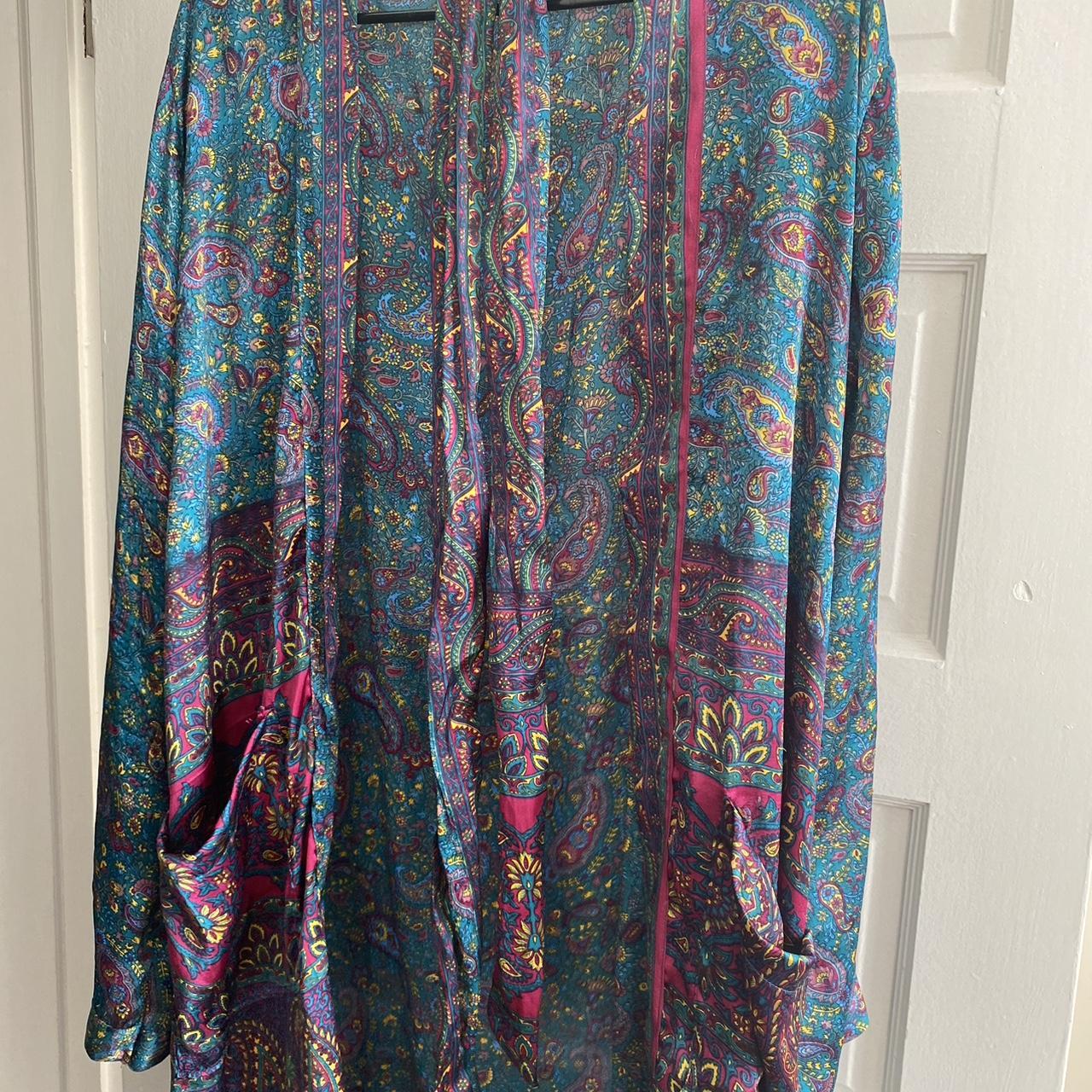 Vintage Paisley Silk Robe with Sash Worn... - Depop