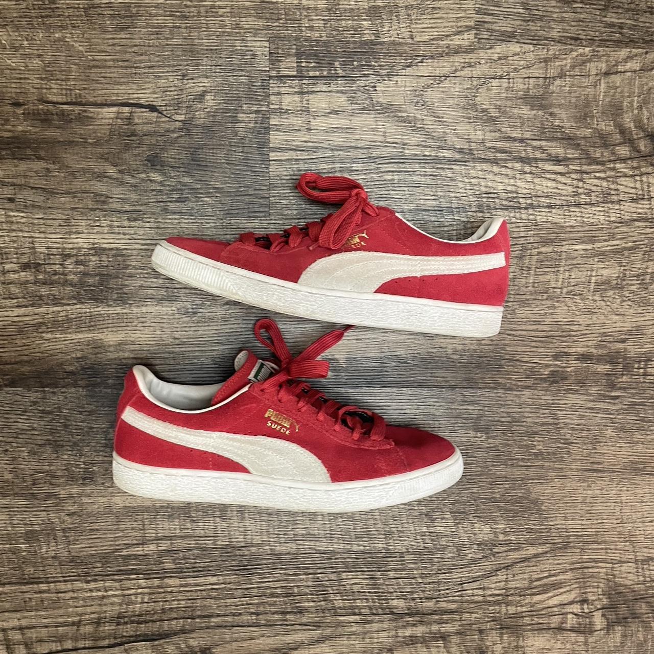 Red suede puma sneaker, size 9.5. - Depop