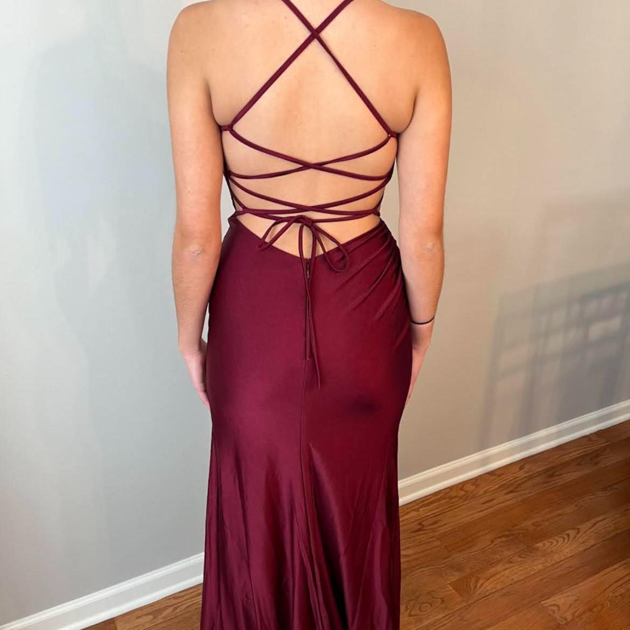 La Femme Tie-Up Back with Slit Prom Dress in... - Depop