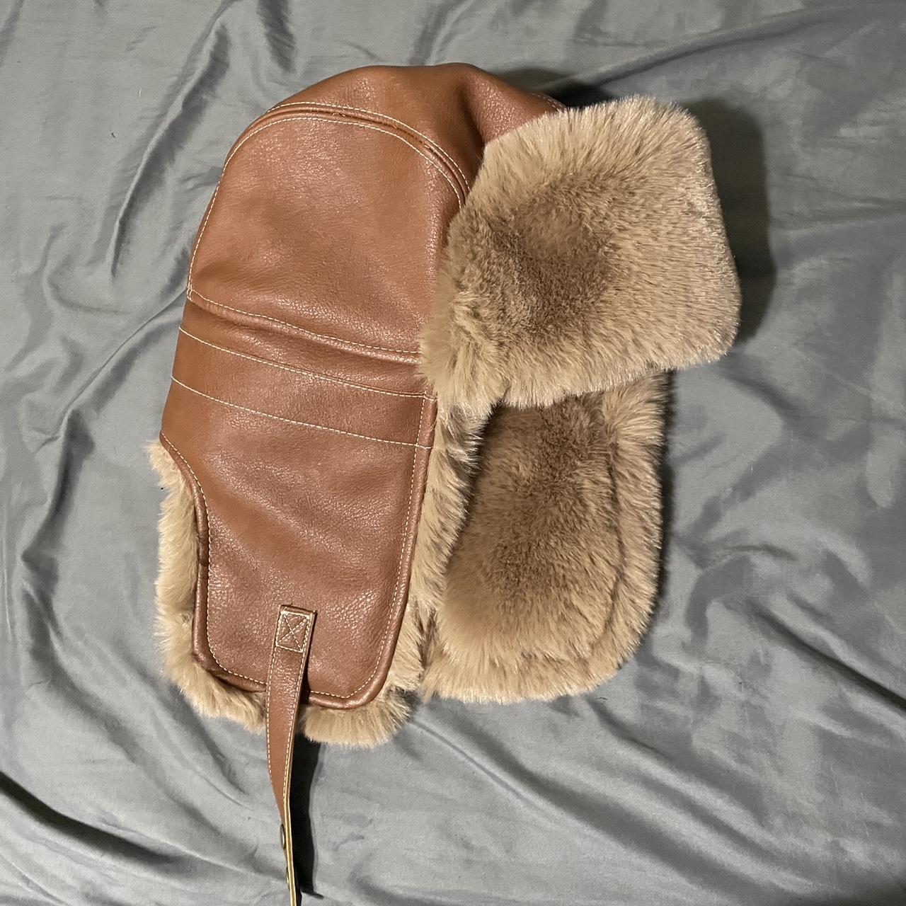 Brown leather trapper hat - Depop