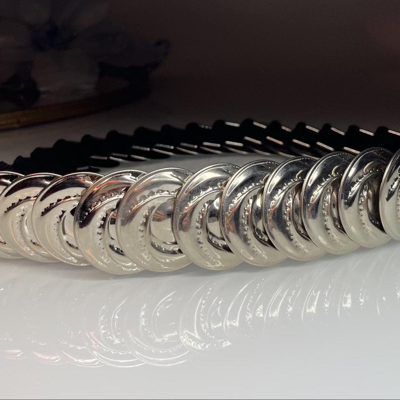 Unique Vintage Silver Metal Disc Elastic Belt... - Depop