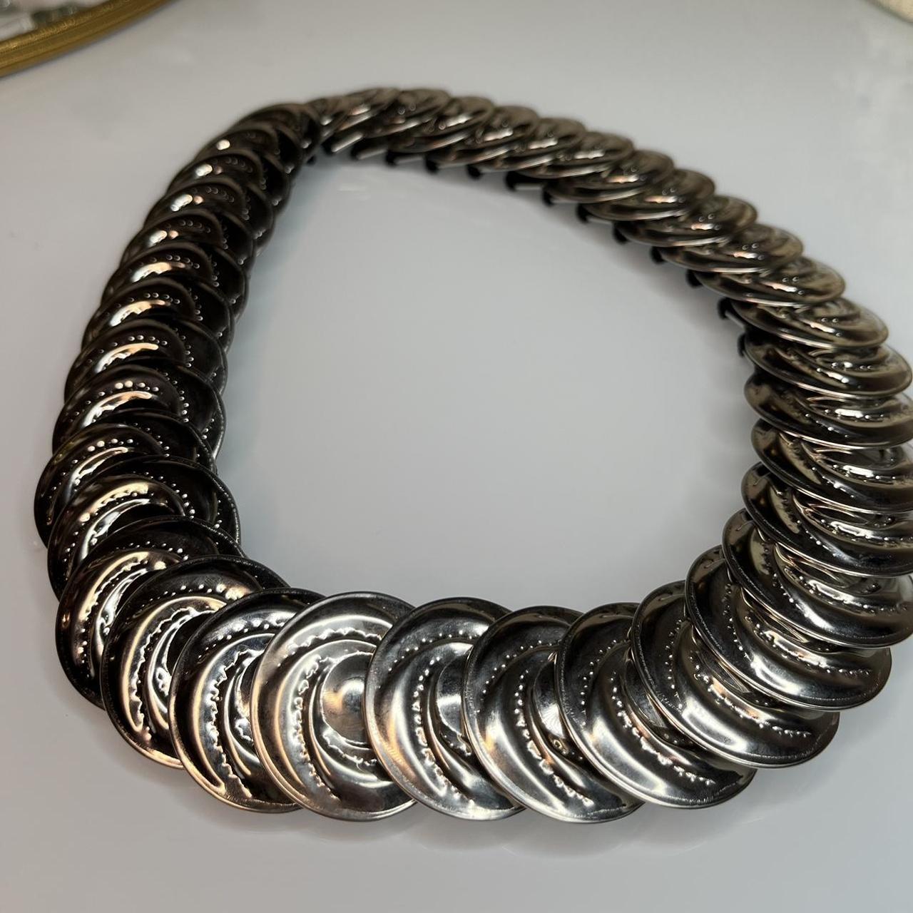 Unique Vintage Silver Metal Disc Elastic Belt... - Depop