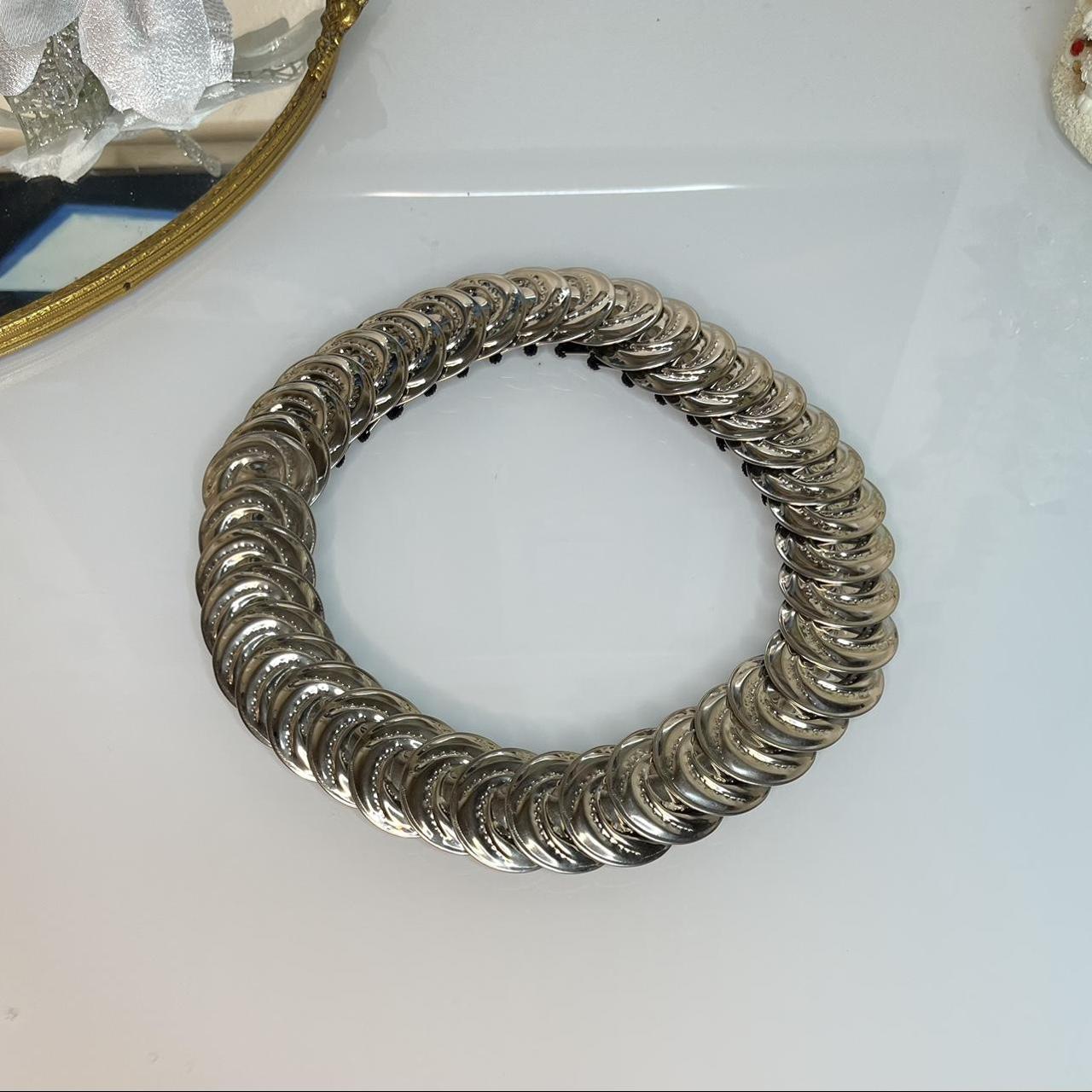 Unique Vintage Silver Metal Disc Elastic Belt... - Depop