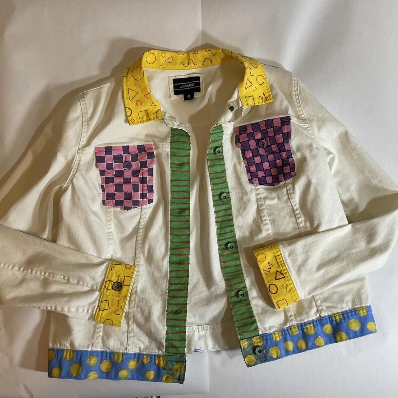 Hand painted cream jean jacket with various colors... - Depop