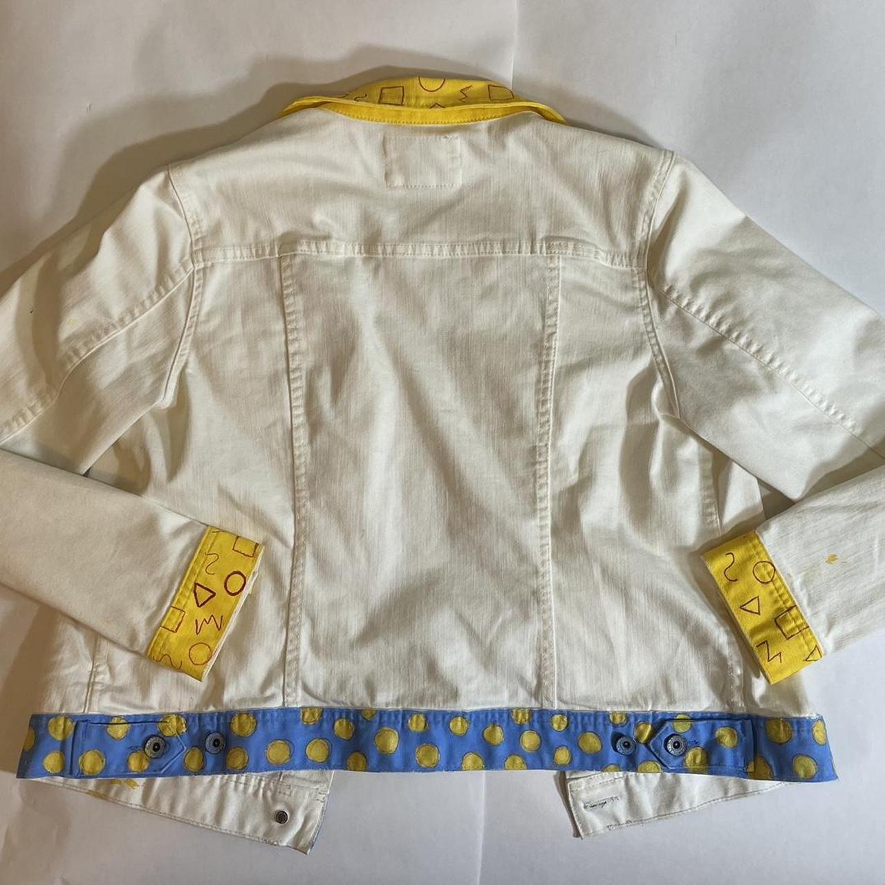 Hand painted cream jean jacket with various colors... - Depop